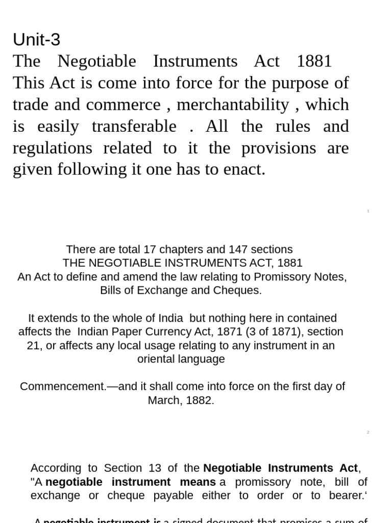 Overview of Negotiable Instruments Act | PDF | Negotiable Instrument ...