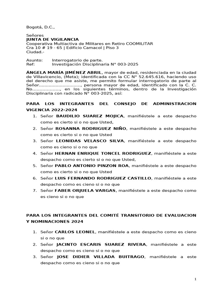 Interrogatorio de Parte Cerrado | PDF