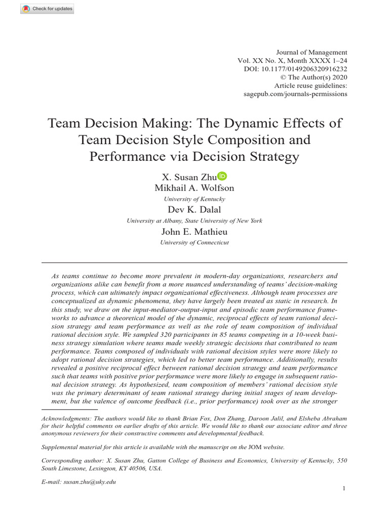 Zhu - Team Decision Making | PDF | Decision Making | Decision Theory