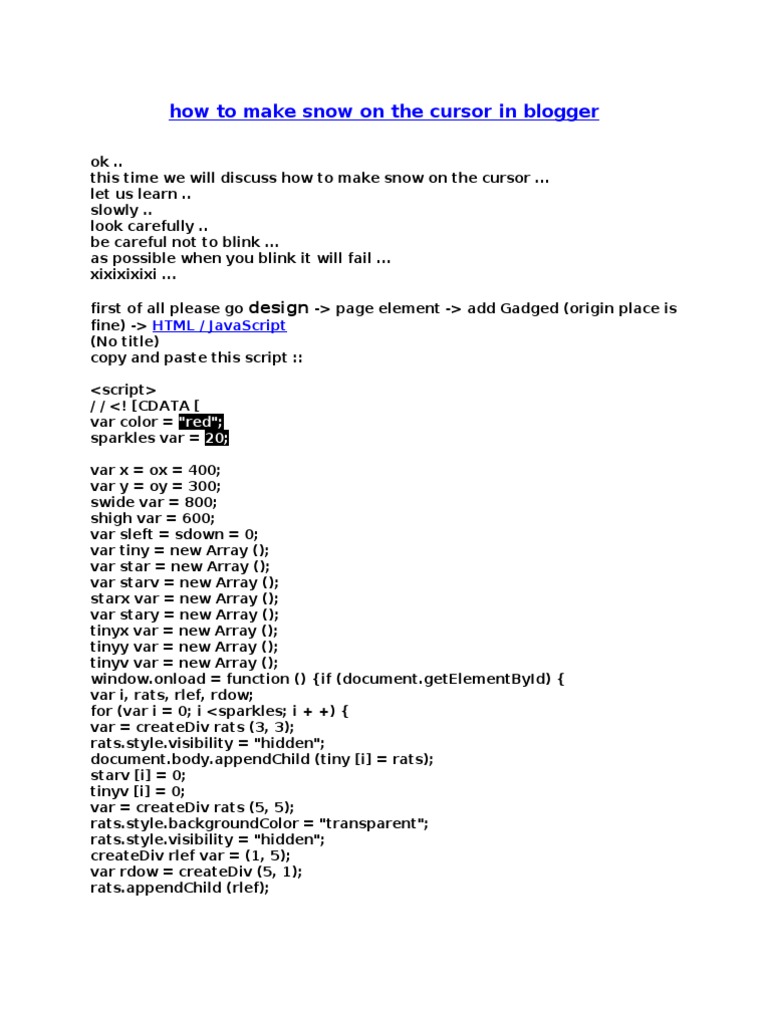 How To Make Snow On The Cursor in Blogger | PDF | Cyberspace | Software ...
