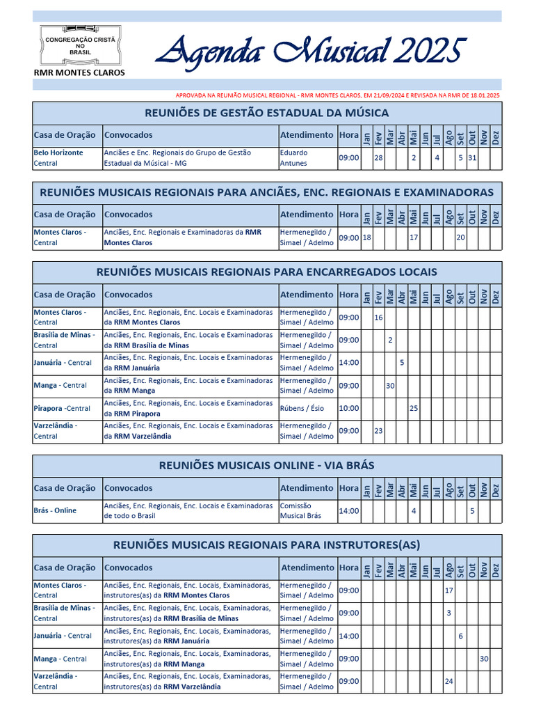 Agenda Musical RMR Montes Claros 2025 | PDF | Instrumentos musicais ...