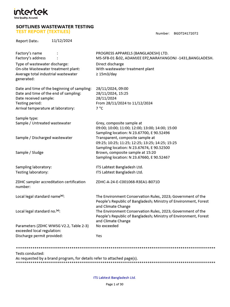Softlines Wastewater Testing Report | PDF | Materials | Chemical Compounds