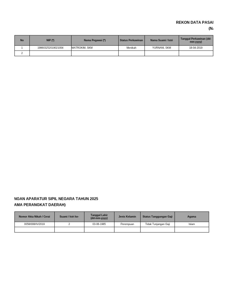 Rekon Data Pasangan dan Anak ASN 2025 | PDF