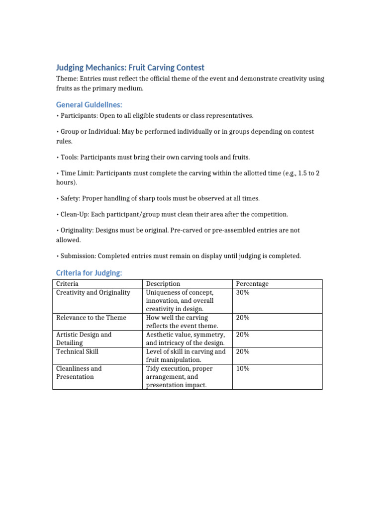 Fruit Carving Judging Mechanics | PDF