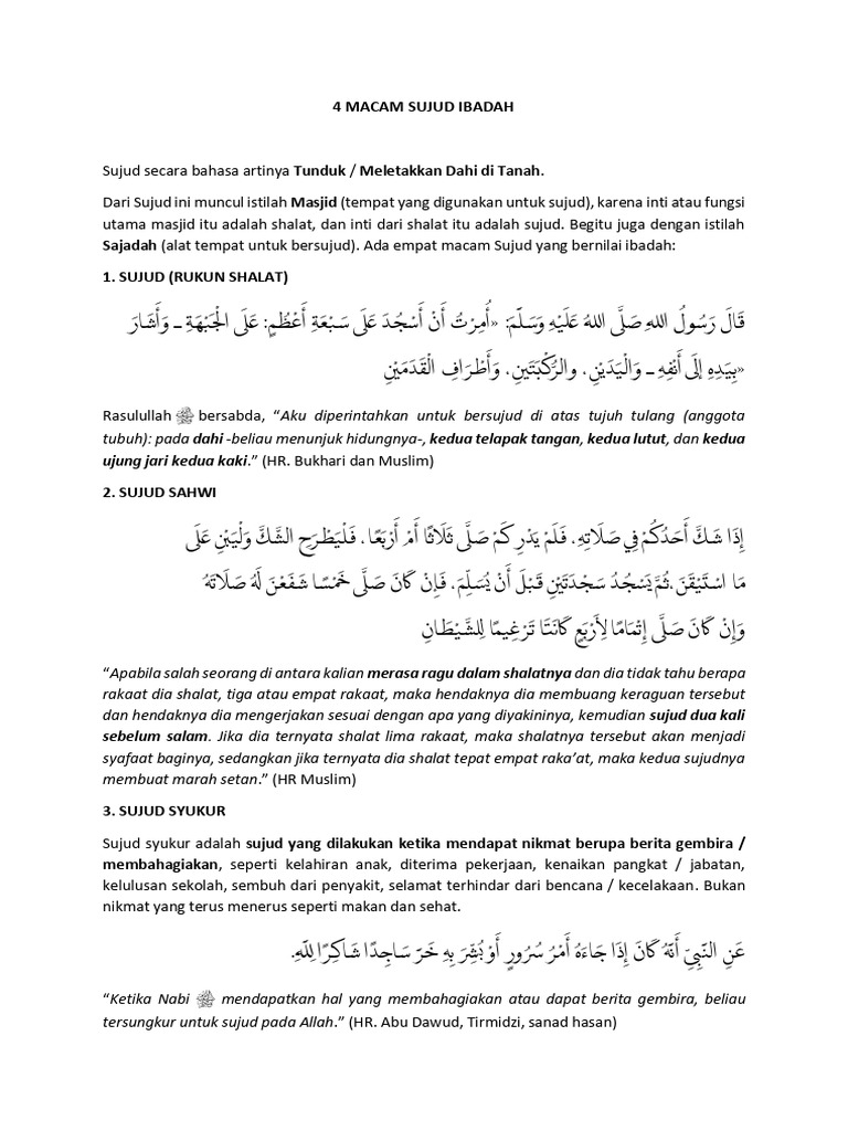 Sujud dalam Ibadah: Tipe dan Cara | PDF