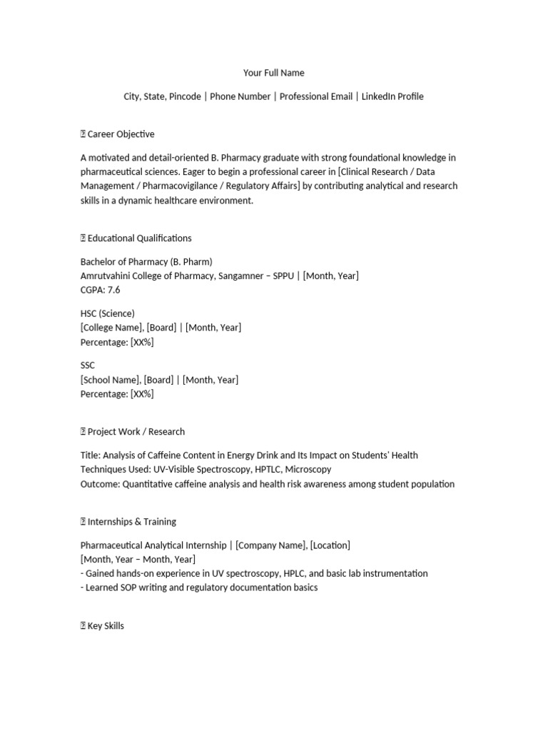 ATS Friendly Fresher CV Template | PDF