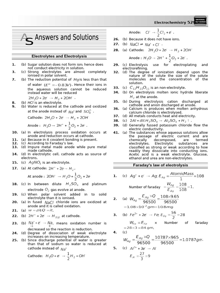 03 Electrochemistry Sol. Final E | PDF | Electrochemistry | Anode