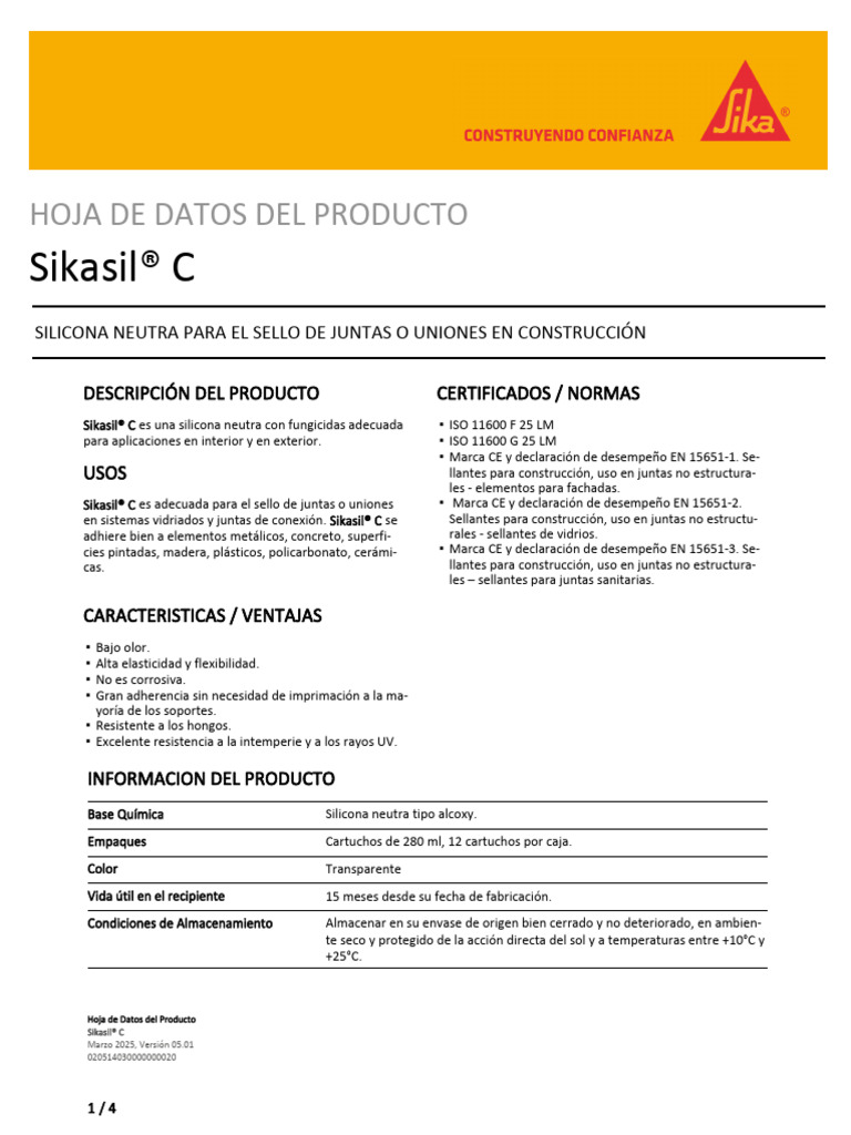 Sikasil® C: Silicona Neutra para Construcción | PDF | Materiales