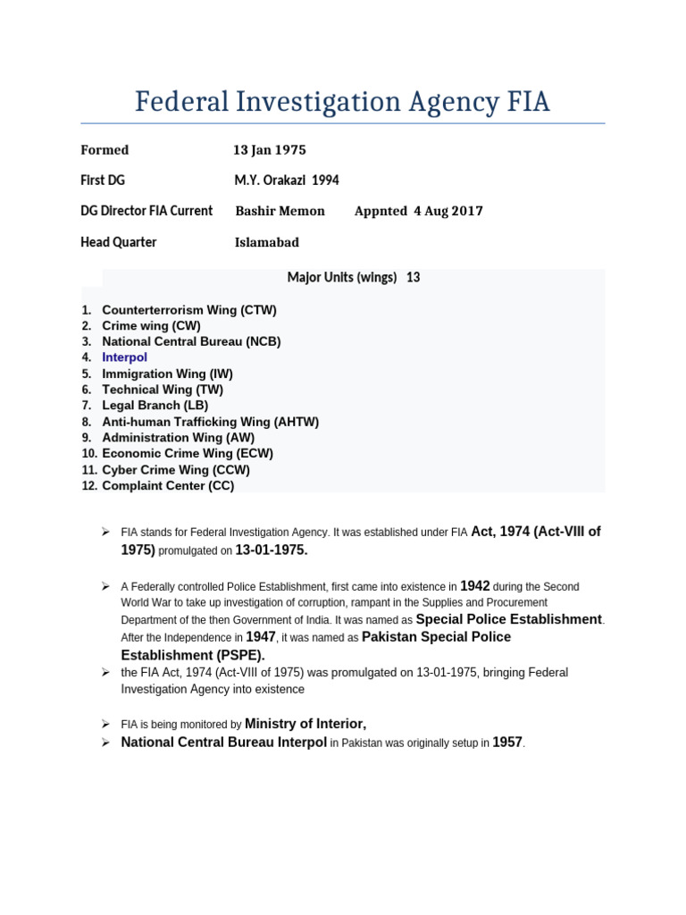Overview of FIA: Establishment and Structure | PDF