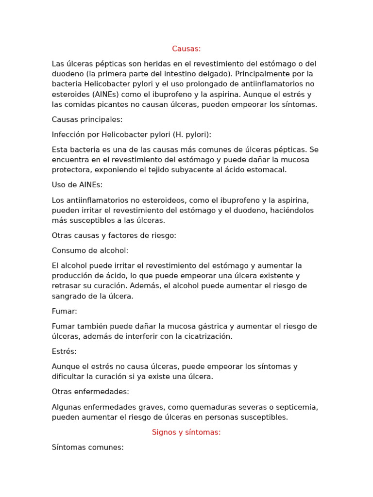 Causas y síntomas de úlceras pépticas | PDF | Heces | Medicina CLINICA