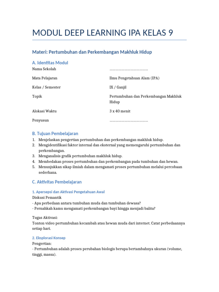 Modul Deep Learning IPA Kelas 9 | PDF