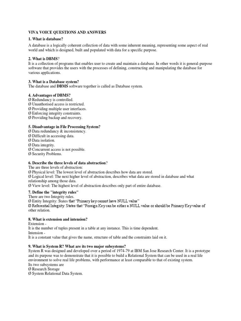 Dbms Viva Voice Questions And Answers Relational Database Databases 3458