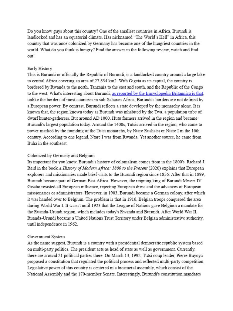 Facts of Burundi | PDF | Burundi | Hutu