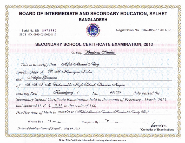 SSC Certificate | PDF