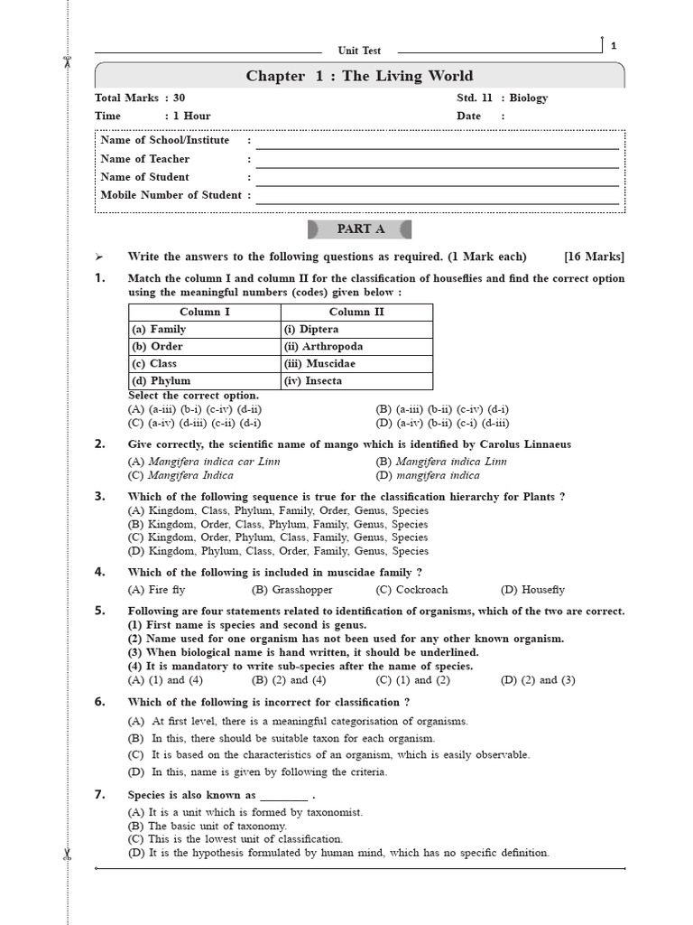 Std. 11 Sci EM Biology TTPS 2025 Final PDF | PDF | Taxonomy (Biology) | Species