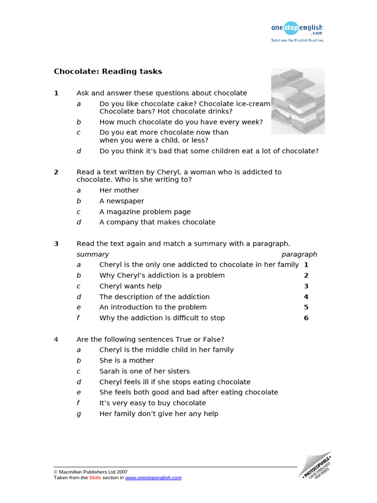 LWed - Chocolate Tasks Elementary | PDF