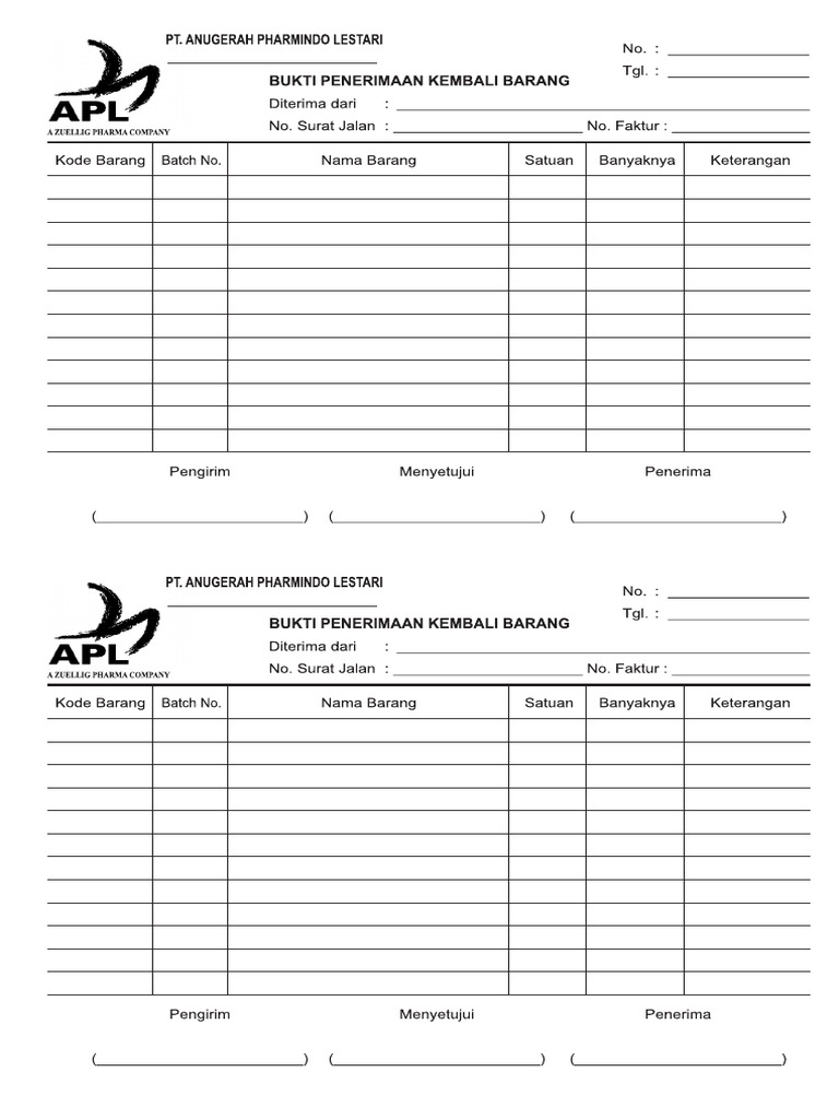Nota Bukti Penerimaan Kembali Barang APL Anugerah Pharmindo Lestari | PDF