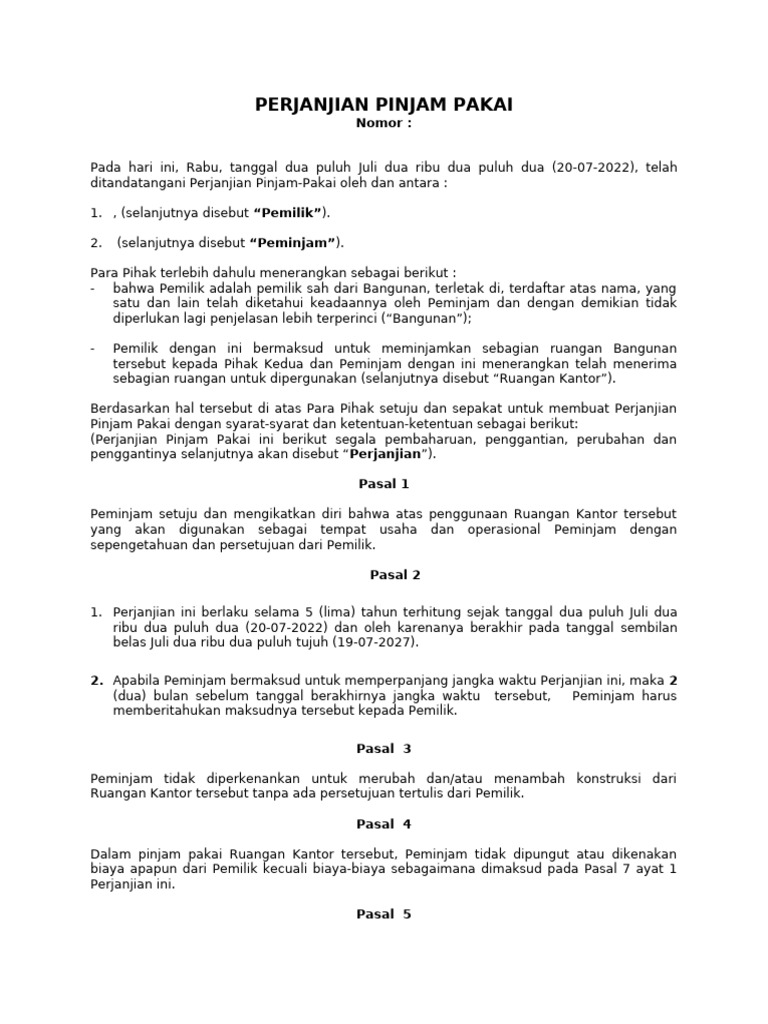 Perjanjian Pinjam Pakai Ruangan Kantor | PDF