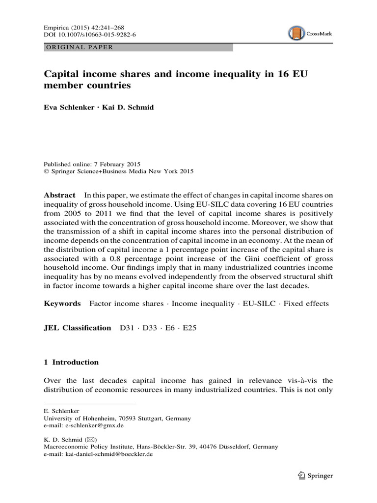 Capital Income Shares and EU Inequality | PDF | Income Distribution ...