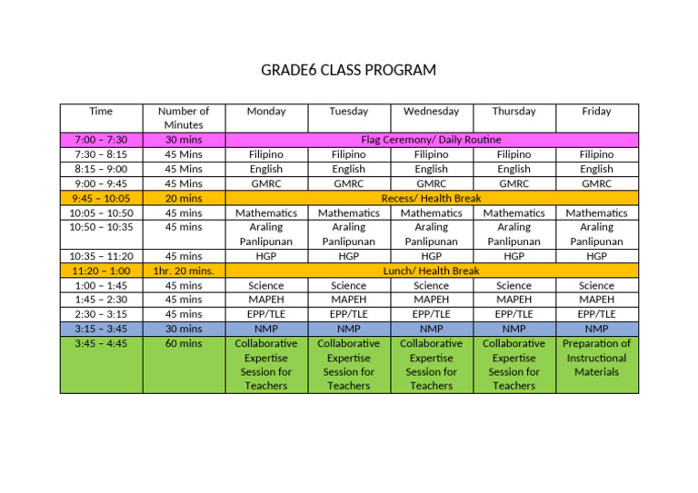 Grade6 Class Program | PDF