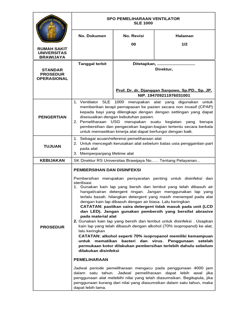 Spo Pemeliharaan Cpap Sle 1000 | PDF