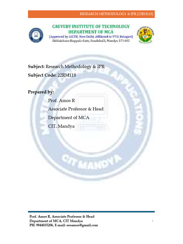 RM and IPR - Module 1 - Amos R | PDF | Sampling (Statistics) | Methodology