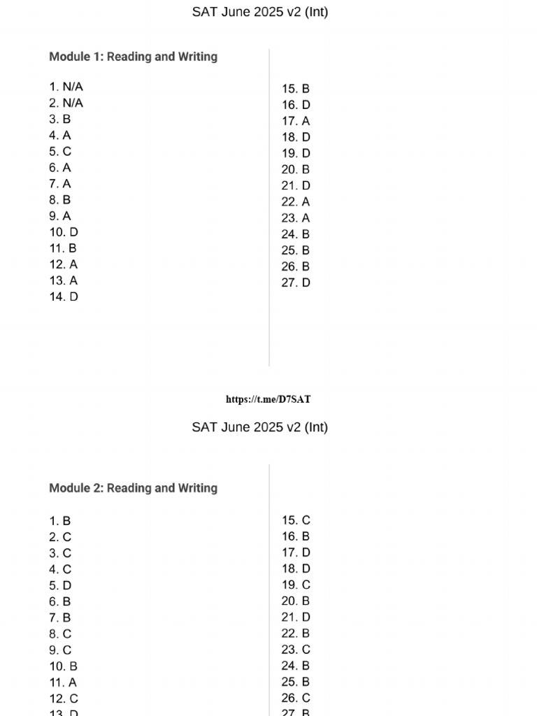 June 2025 SAT Resources and Answers | PDF