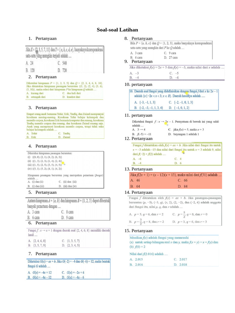 Soal Soal Relasi Dan Fungsi | PDF