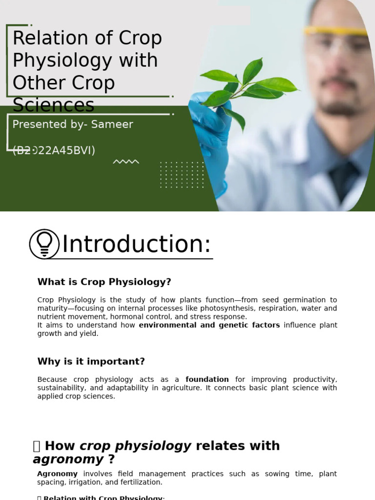 Crop Physiology's Role in Agriculture | PDF | Plant Physiology | Soil