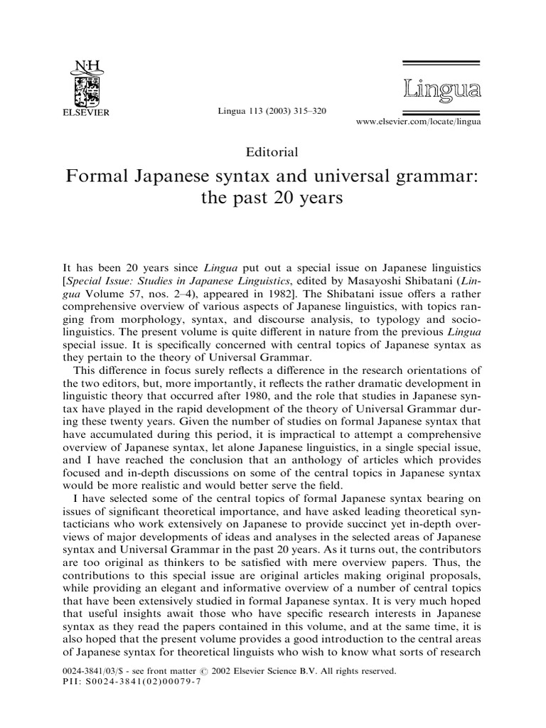 Japanese Syntax and Universal Grammar Insights | PDF | Syntax | Linguistics