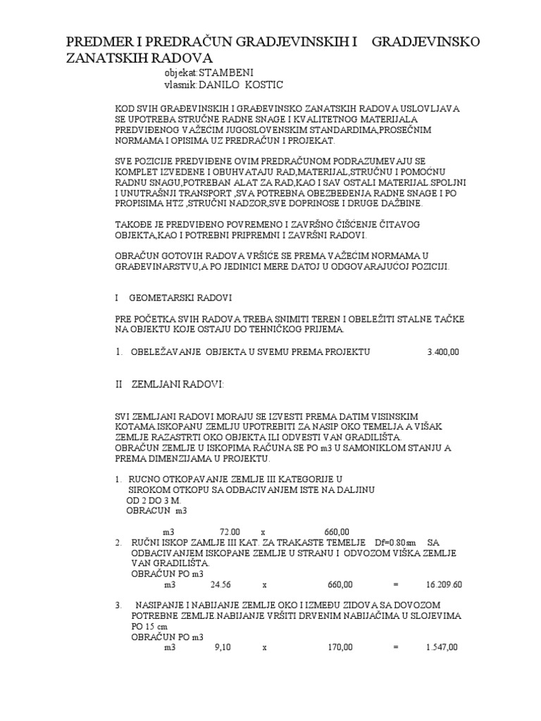 Predmer I Predracun Gradjevinskih Radova | PDF