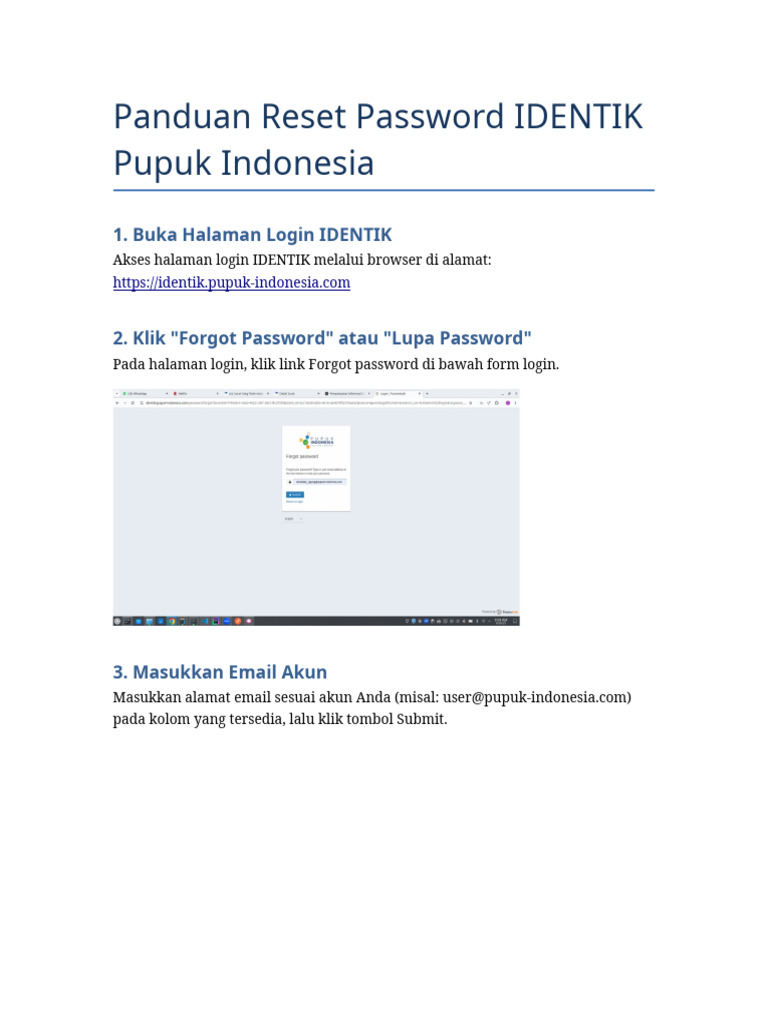 Panduan Reset Password IDENTIK Pupuk Indonesia New | PDF