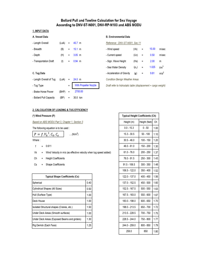 Bollard Pull Calculation for Towing | PDF | Force | Tugboat