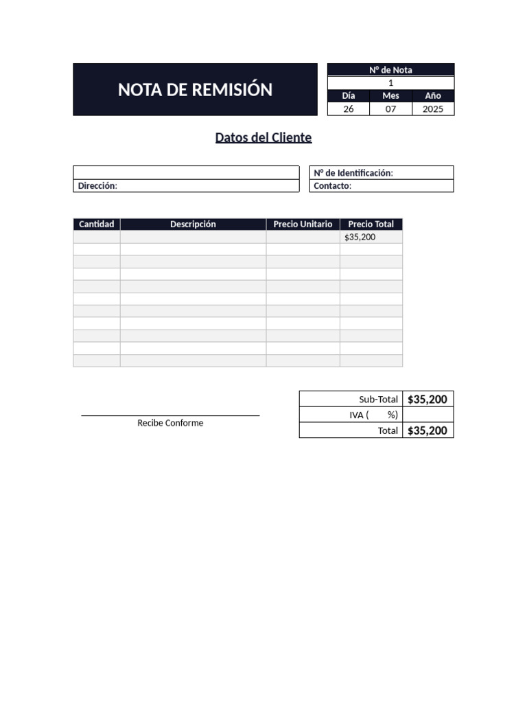 Nota de Remisión Editable en Word | PDF