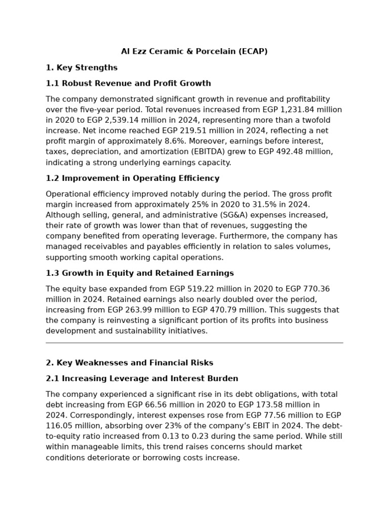 Strengths, Weaknesses and Recommendation | PDF | Investing | Expense