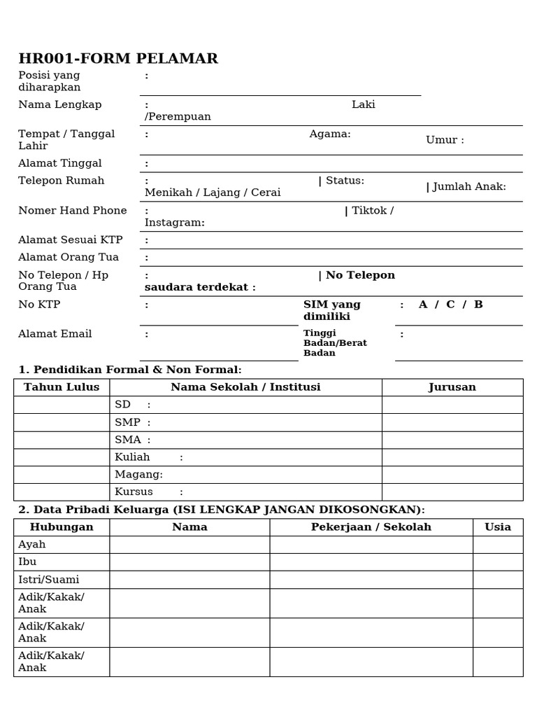 01. Hr001 - Form Karyawan 2025 | PDF