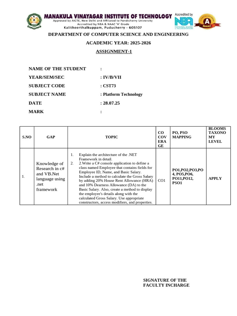Assignment Index | PDF