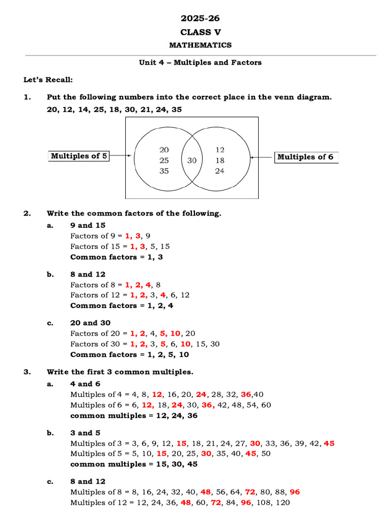 Unit 4 Multiples and Factors | PDF | Discrete Mathematics | Number Theory