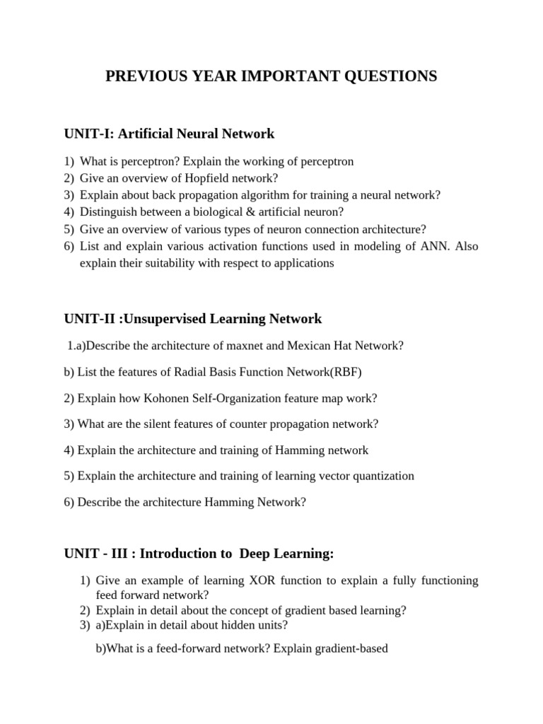 NNDL Previous Years IMP QUESTIONS | PDF