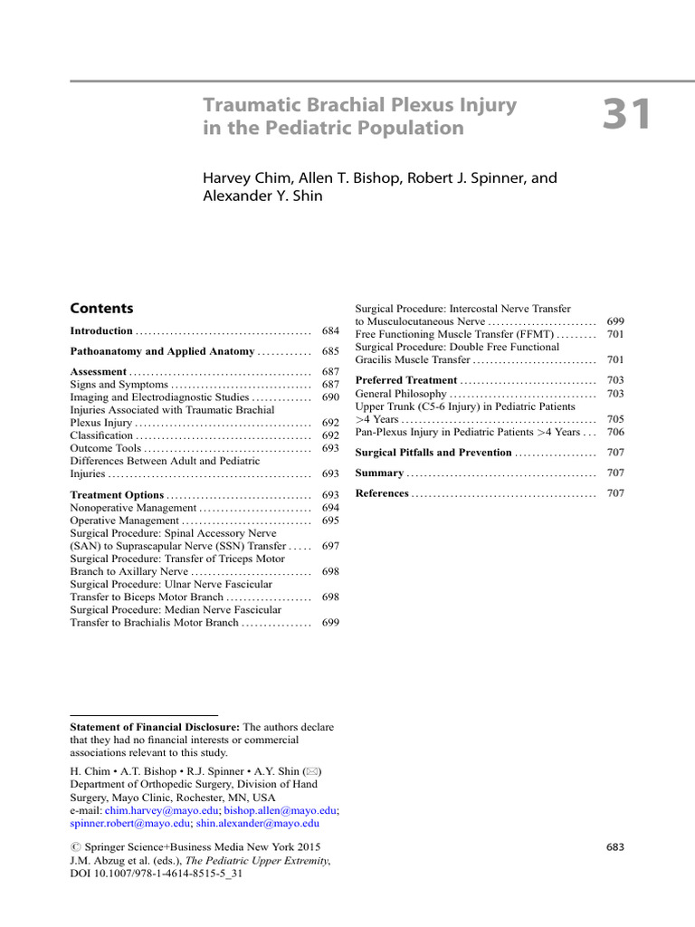 Pediatric Traumatic Brachial Plexus Injury | PDF | Nervous System ...