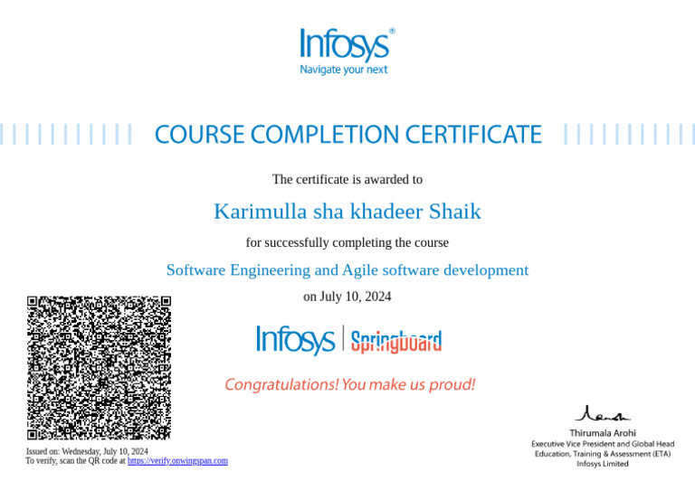 Infosys Certificate | PDF