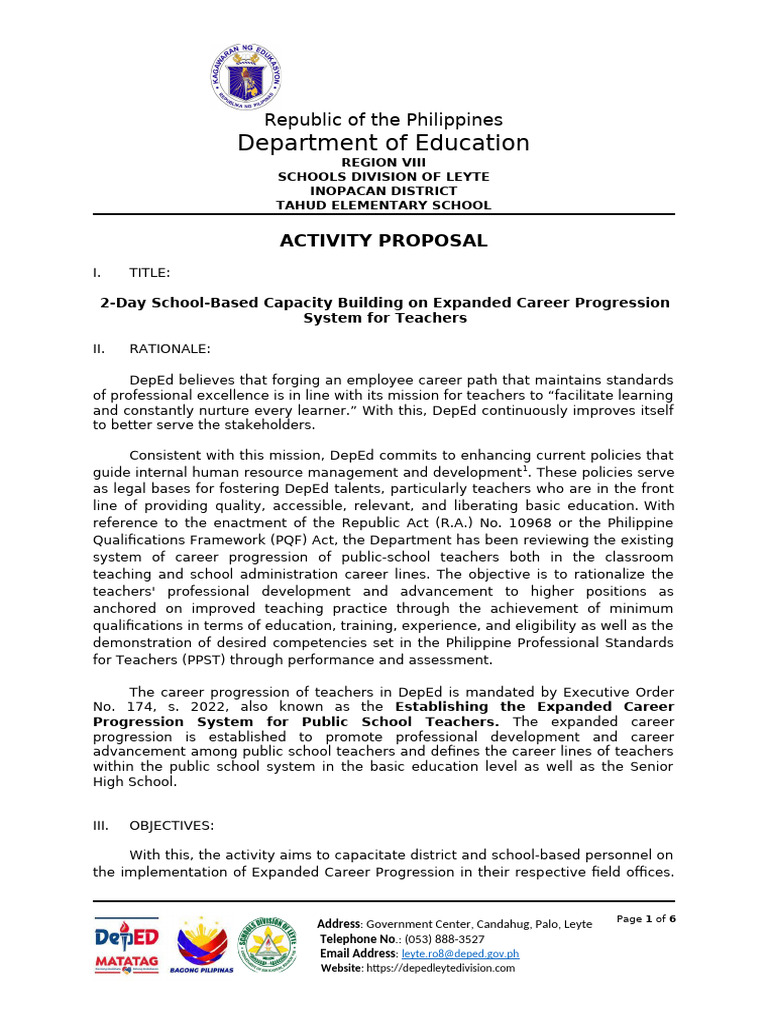 Activity Proposal ECP District Implementation Edited | PDF | Teachers