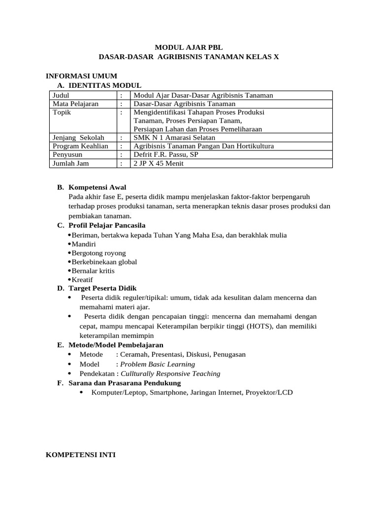 MODUL AJAR PBL PPG 2025 | PDF