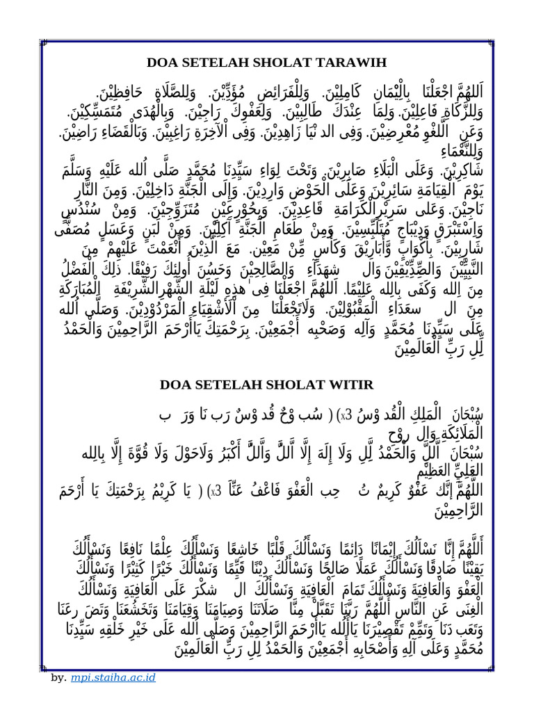 Doa Tarawih Dan Witir | PDF