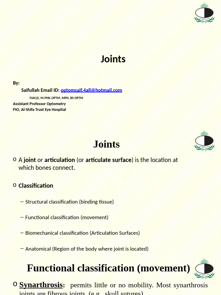 Types and Classifications of Joints | PDF | Joint | Knee