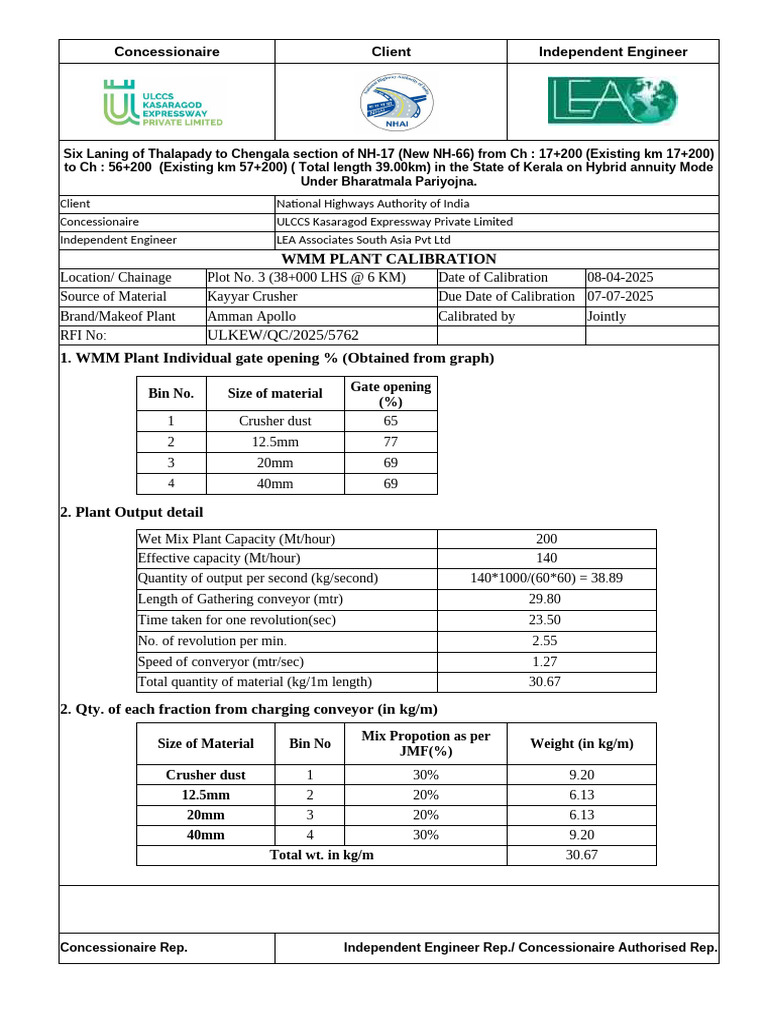 WMM Plant Calibration Report | PDF | Road Infrastructure
