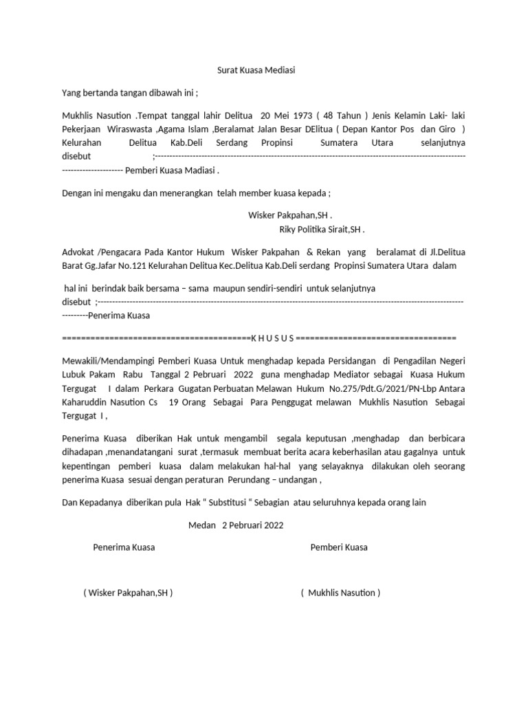 Surat Kuasa Mediasi | PDF