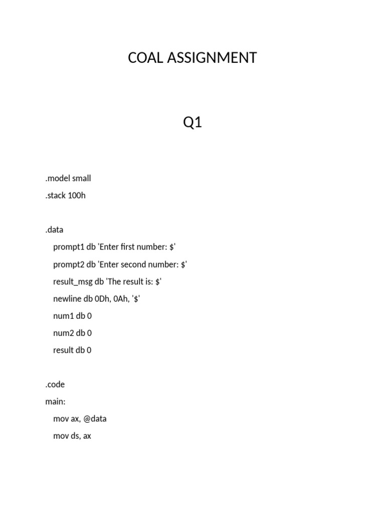 DOS Assembly Input and Output Example | PDF