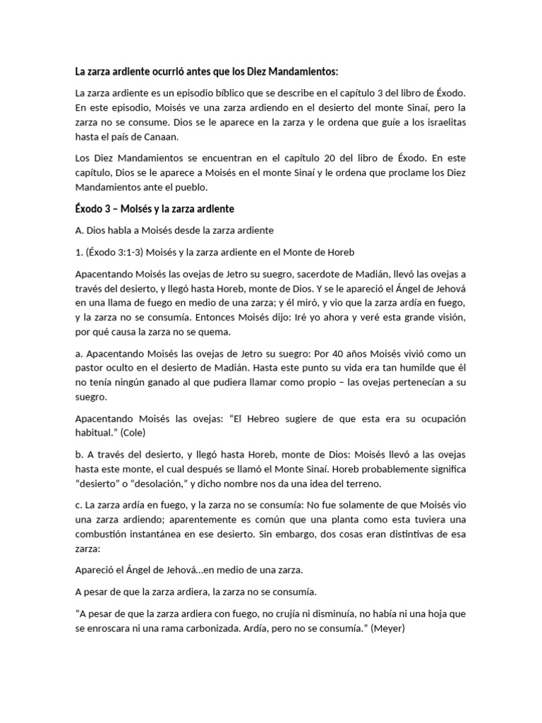 La Zarza Ardiente Ocurrió Antes Que Los Diez Mandamientos | PDF ...