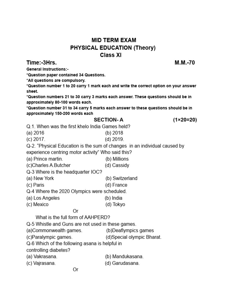 4232692-Class Xi Mid Term Pe | PDF